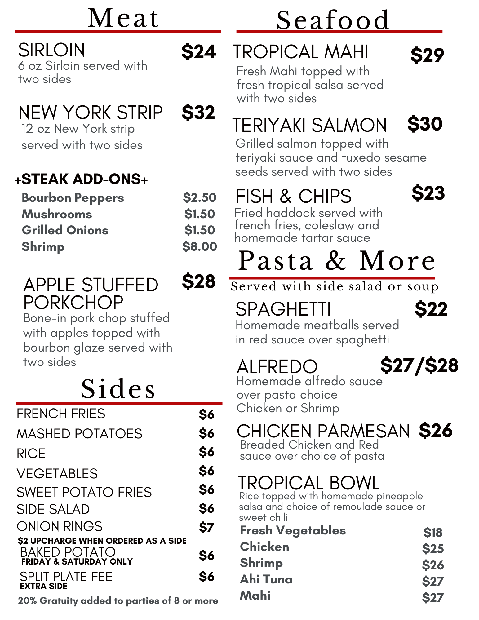 Menu – Lipinski's Tavern